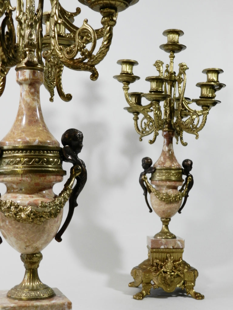 Pair of Italian Brevettato Brass Marble Candelabras – Shop-Uniques ...