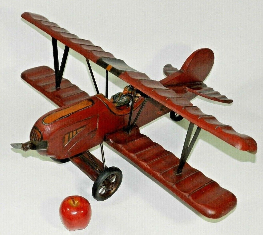 Vintage Wood Carved Biplane With Red Baron Fighter Pilot – Shop-Uniques ...