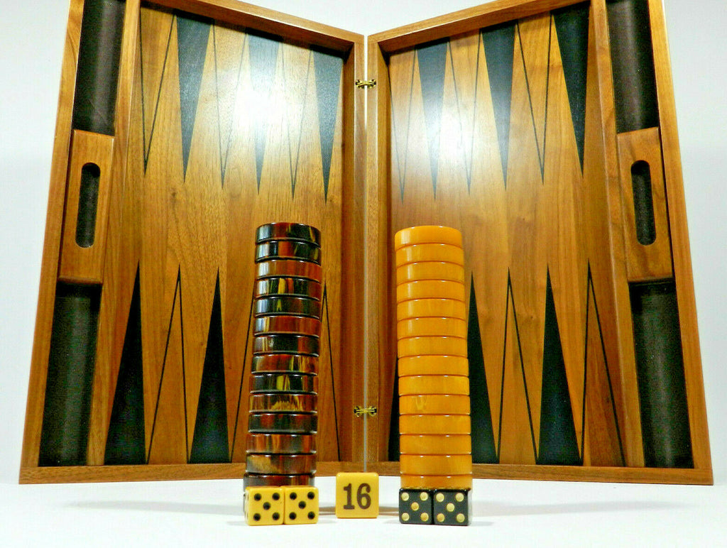 Vintage Tournament Bakelite Backgammon Game Pieces And Wood Backgammon ...