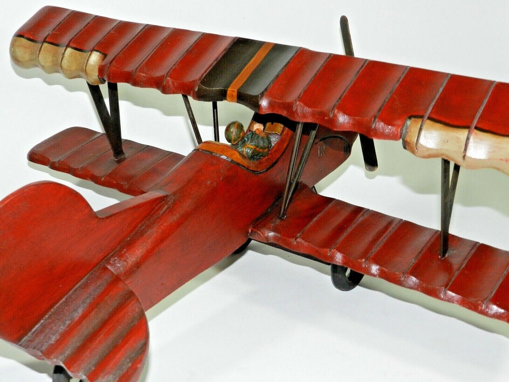 Vintage Wood Carved Biplane With Red Baron Fighter Pilot – Shop-Uniques ...