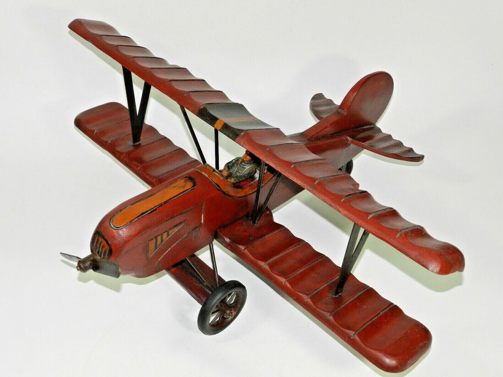Vintage Wood Carved Biplane With Red Baron Fighter Pilot – Shop-Uniques ...