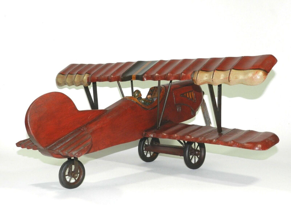 Vintage Wood Carved Biplane With Red Baron Fighter Pilot – Shop-Uniques ...