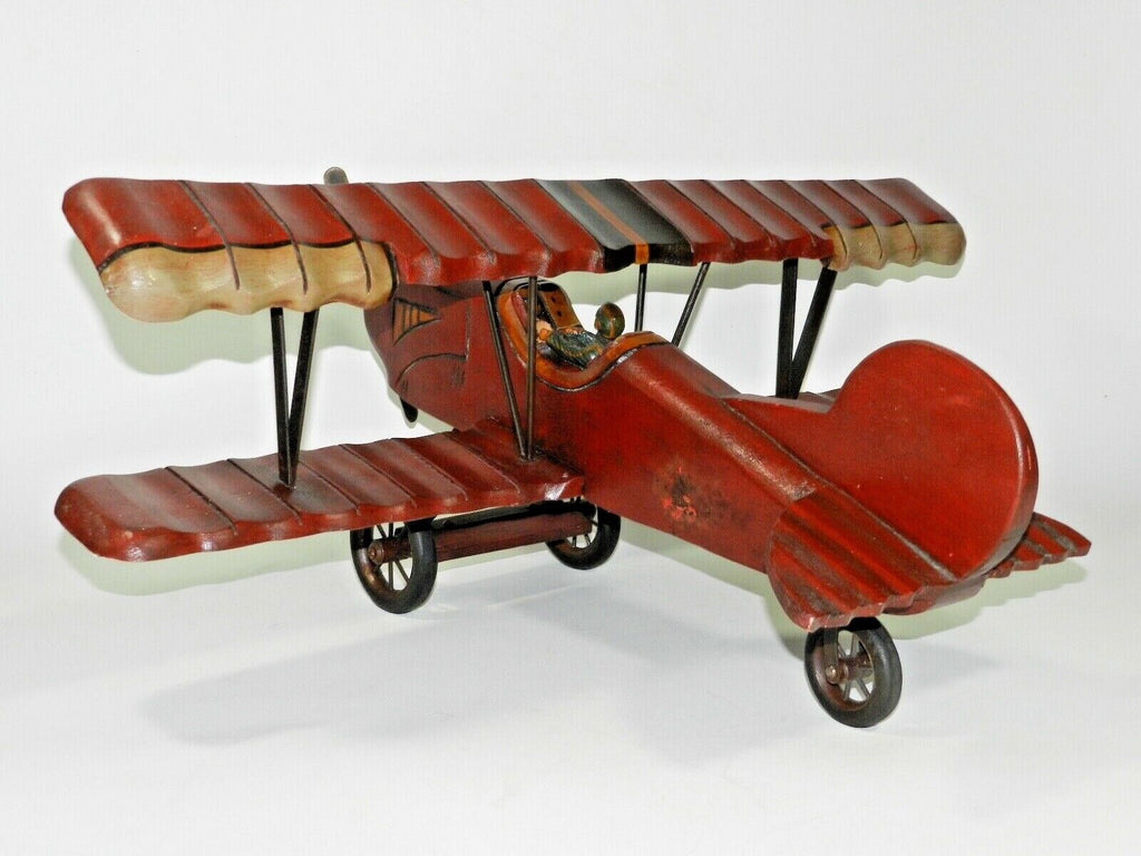 Vintage Wood Carved Biplane With Red Baron Fighter Pilot – Shop-Uniques ...