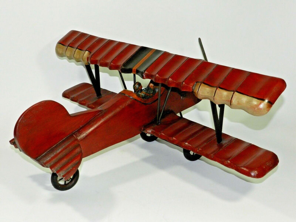 Vintage Wood Carved Biplane With Red Baron Fighter Pilot – Shop-Uniques ...